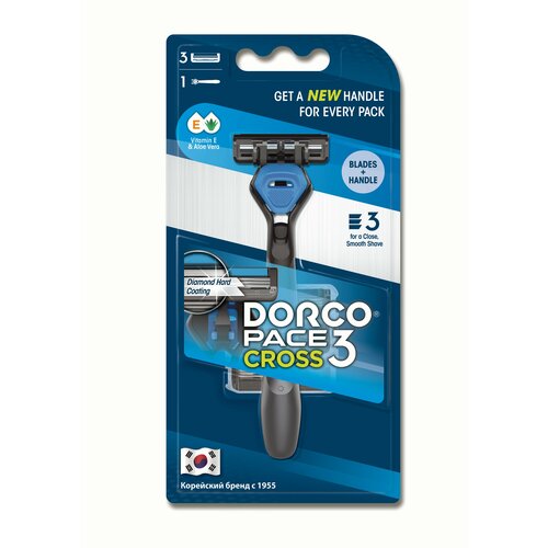 Бритва DORCO PACE3 CROSS TRC1005 станок для бритья мужской 3 лезвия 1 станок + 5 сменных кассет