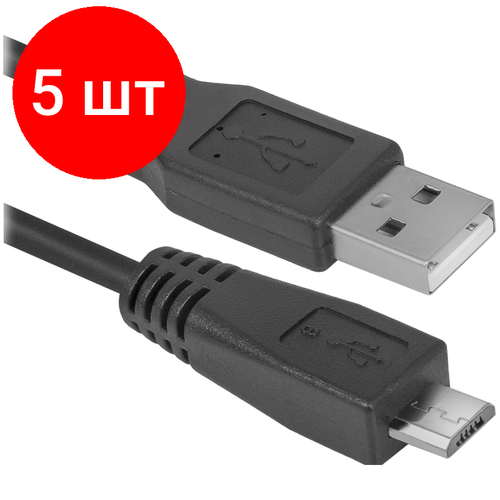 Комплект 5 шт, Кабель Defender USB08-06 USB2.0 (A) - microUSB (B), 1.8м, черный