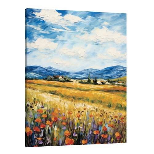 Интерьерная картина 50х70 "Одушевленные краски: пейзаж ван Гога на холсте"