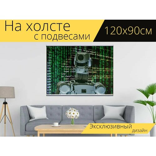 Картина на холсте "Кибер, робот, хакер" с подвесами 120х90 см. для интерьера