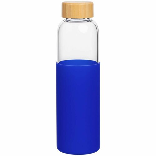 Бутылка для воды Onflow, синяя, диаметр 6,6 см; высота 24 см; упаковка: 7,3x7,3x25 см, бутылка - боросиликатное стекло; чехол - силикон