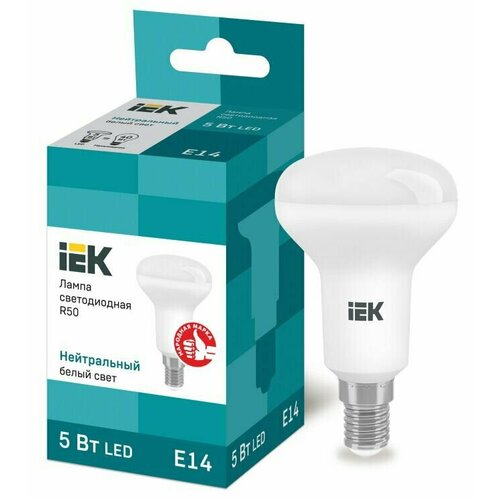 Лампочка Светодиодная IEK Гриб 5Вт 230В E14 R50 450Лм 4000К LLE-R50-5-230-40-E14, упаковка 10шт.