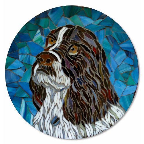 Тарелка декоративная "Спаниель", мозаика из витражного стекла