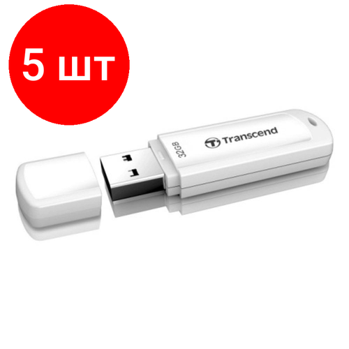 Комплект 5 штук, Флеш-память Transcend JetFlash 730, 32Gb, USB 3.1 G1, бел, TS32GJF730