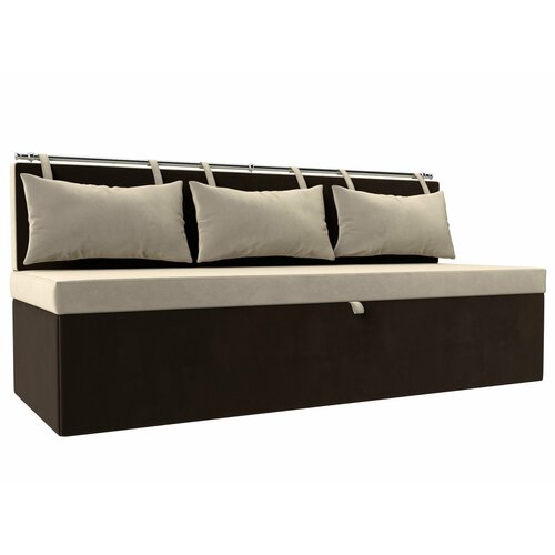 Кухонный прямой диван-кровать Метро, Микровельвет бежевый и коричневый