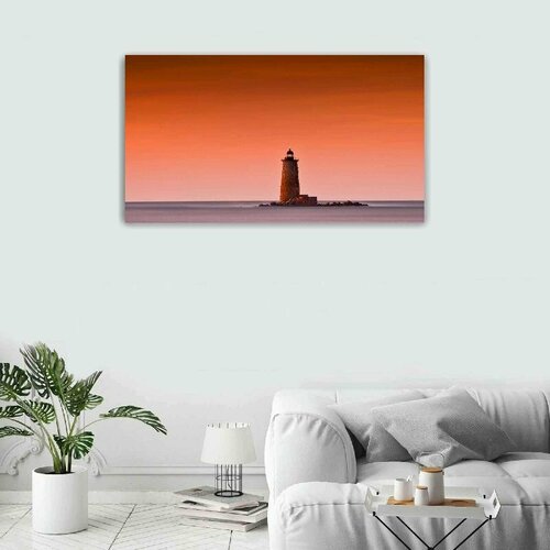 Картина на холсте 60x110 LinxOne "Пейзаж океан маяк рассвет" интерьерная для дома / на стену / на кухню / с подрамником