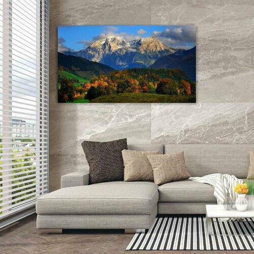 Картина на холсте 60x110 LinxOne "Осень горы природа Альпы" интерьерная для дома / на стену / на кухню / с подрамником