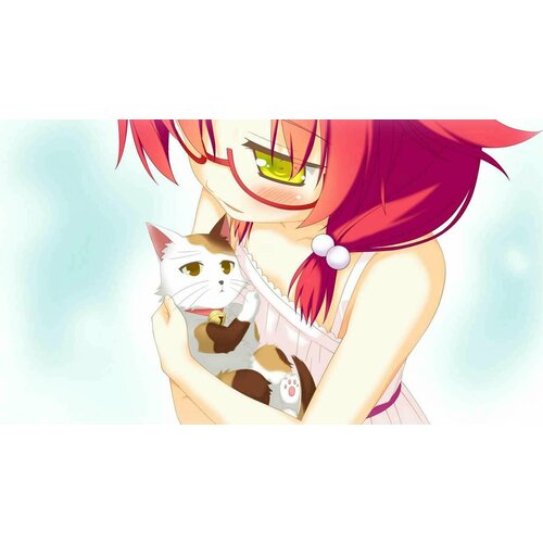 Картина на холсте 60x110 LinxOne "Аниме, девочка, кошка, неко" интерьерная для дома / на стену / на кухню / с подрамником