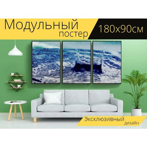 Модульный постер "Дождевая бочка, вода, капли" 180 x 90 см. для интерьера