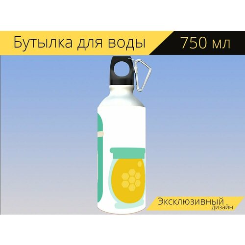 Бутылка фляга для воды "Чай, медовый, сахар" 750 мл. с карабином и принтом