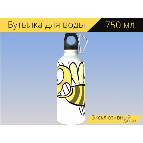 Бутылка фляга для воды "Пчела, медовый, оса" 750 мл. с карабином и принтом