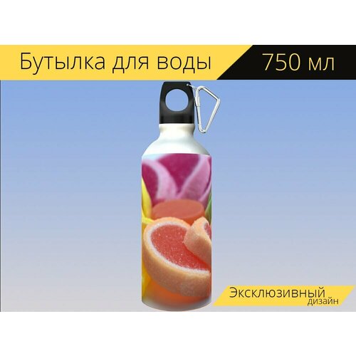 Бутылка фляга для воды "Сахар, милый, желе фрукты" 750 мл. с карабином и принтом