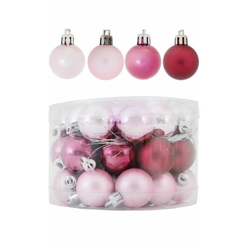 Набор ёлочных шаров 3 см цвет розовый/серебристый, 36 шт.-1упаковка