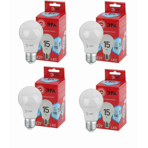 Лампа светодиодная А60-15W-840-Е27 груша нейтральный белый свет (комплект 4 шт.)
