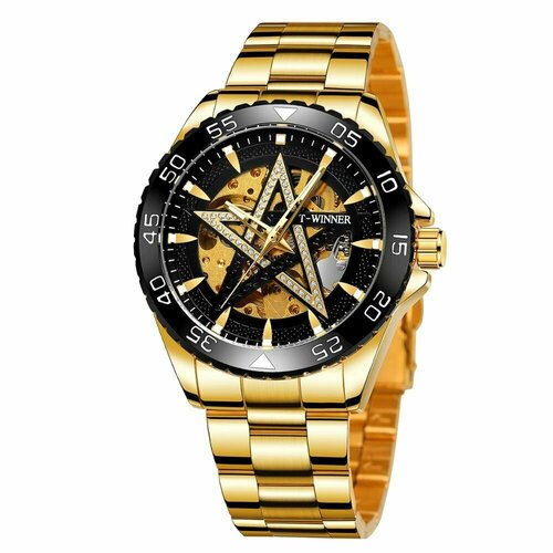 Наручные часы WINNER Автоматические со звездой скелетоны водостойкие, черный, золотой