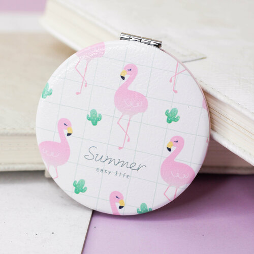 Зеркало карманное складное Flamingo summer three white с увеличением