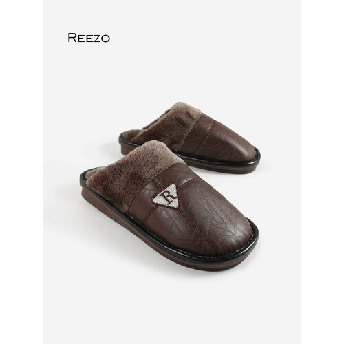 Тапочки Reezo Тапочки мужские, для подростка из экокожи с мехом, размер 280, коричневый
