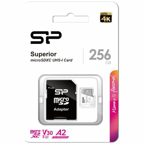 Карта памяти Silicon Power micro SDXC 256Gb Superior UHS-I U3 V30 A2 + ADP (100/80 Mb/s)