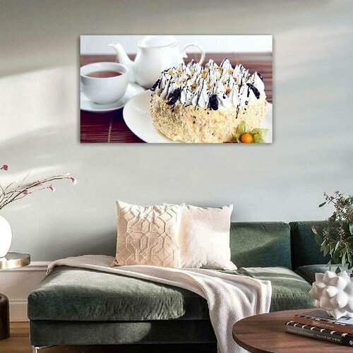 Картина на холсте 60x110 LinxOne "Красивый праздничный торт с безе" интерьерная для дома / на стену / на кухню / с подрамником