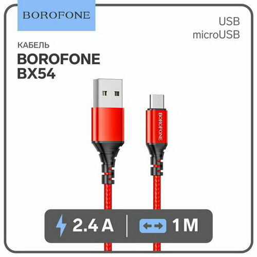 Кабель BX54, microUSB - USB, 2.4 А, 1 м, нейлоновая оплётка, красный