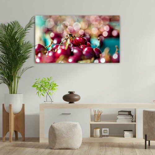 Картина на холсте 60x110 LinxOne "Еда блики боке вишни черешни" интерьерная для дома / на стену / на кухню / с подрамником