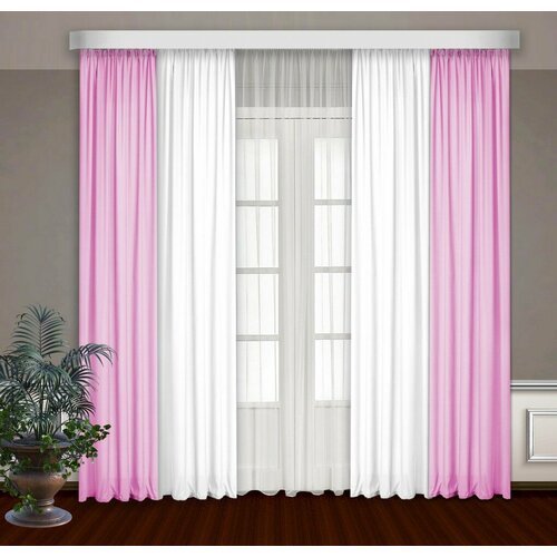 КаСЛ Классические шторы Bryson цвет: белый, розовый (145х270 см - 2 шт)