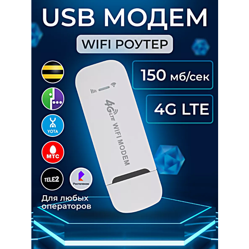 Беспроводный модем 3G 4G LTE WIFI, Портативный WIFI роутер, Скорость до 150 мб/с, Универсальный беспроводный маршрутизатор, Белый
