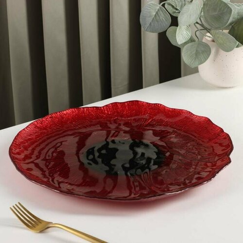 Блюдо стеклянное сервировочное «Флора», d=33 см, цвет красный (комплект из 2 шт)