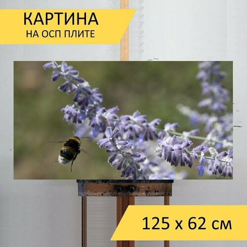 Картина на ОСП 125х62 см. "Цветок, лаванда, пчела" горизонтальная, для интерьера, с креплениями