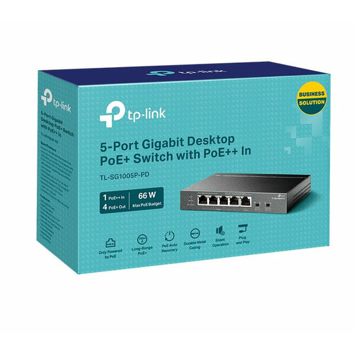 TP-Link Сетевое оборудование TL-SG1005P-PD Настольный коммутатор с 5 гигабитными портами 1 порт с входящим PoE++, 4 порта с исходящим PoE+