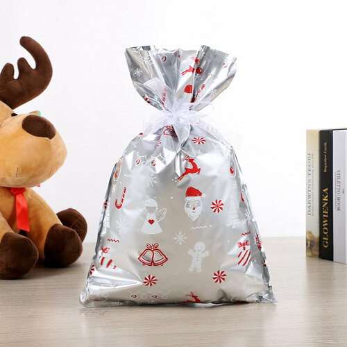Пакет мешок подарочный новогодний, серый, 10шт. в комплекте