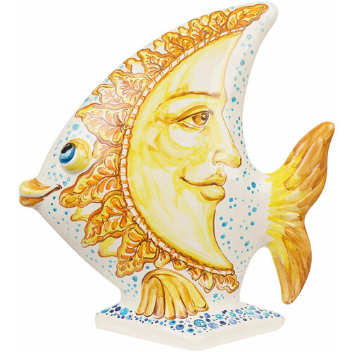 Фигурка большая на подставке Рыба Солнце и Луна керамическая декоративная авторской ручной работы