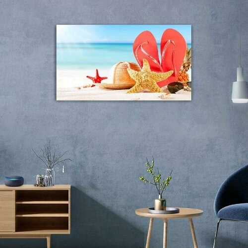 Картина на холсте 60x110 LinxOne "Море очки пляж морские" интерьерная для дома / на стену / на кухню / с подрамником