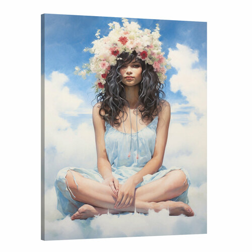 Интерьерная картина 50х70 "Девушка и цветочное облако"