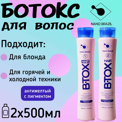 Ботокс для волос набор HAIR B.TOX Blue с синим пигментом 2х500 мл профессиональный восстановление сильно поврежденных и осветленных волос