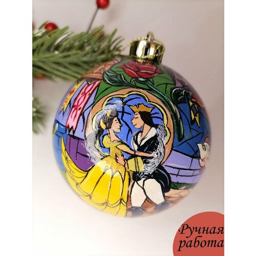 Елочный шар "Чудовище и Красавица " ручной росписи диаметр 8см (новогодний шар /ручная работа)