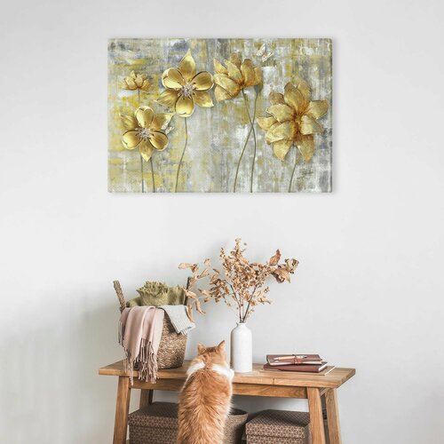 Картина на холсте для интерьера - Золотые цветы лотосы, абстракция 50х70 см