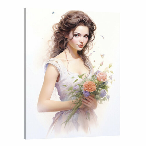 Интерьерная картина 50х70 "Улыбающаяся принцесса с цветами"