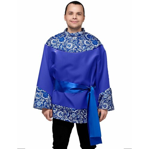 Русская народная рубаха мужская косоворотка синяя гжель