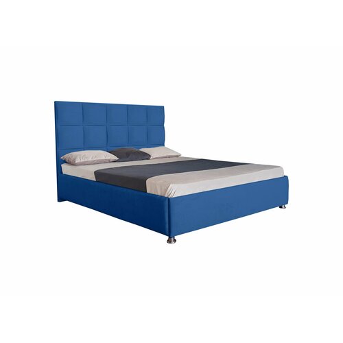 Двуспальная кровать Флорида Нью 200x200 основание металлическое с ламелями велюр синий без ножек