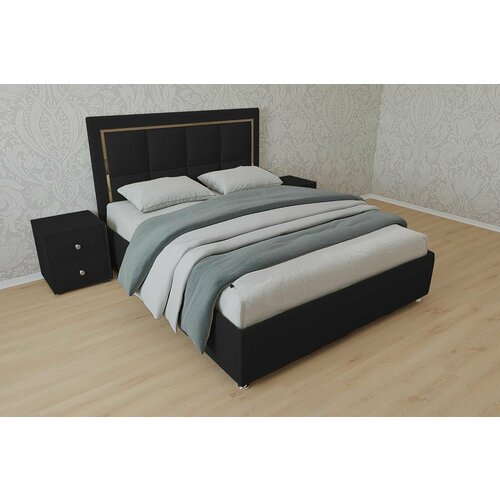 Двуспальная кровать Вирджиния 160x200 с подъемным механизмом и с коробом для белья велюр черный без ножек