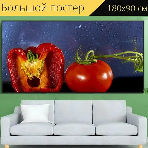 Большой постер "Помидор, фрукты, овощ" 180 x 90 см. для интерьера