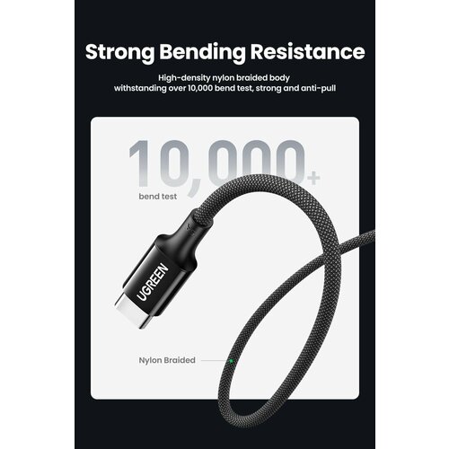 Кабель UGREEN US557 (15275) USB-C to USB-C PD 5A Fast Charging Data Cable. Длина: 1м. Цвет: черный