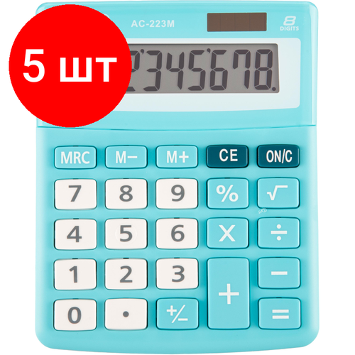 Комплект 5 штук, Калькулятор настольный Attache, AС-223M,8р, двойное питание, мятный
