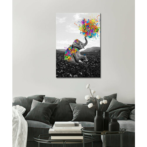 Картина на холсте для интерьера на стену - Слоник, слон, краски (1) 60х80