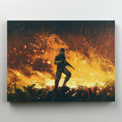 Интерьерная картина на холсте "Солдат на поле боя" размер 60x45 см