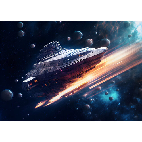 Постер - "Космический корабль в гиперпространстве"на фотобумаге / А2 / в тубусе без рамы