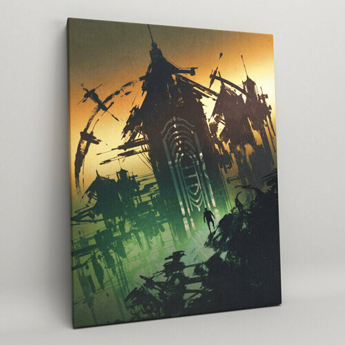 Картина на холсте (интерьерный постер) "Фэнтэзи парящая башня", с деревянным подрамником, размер 22x30 см