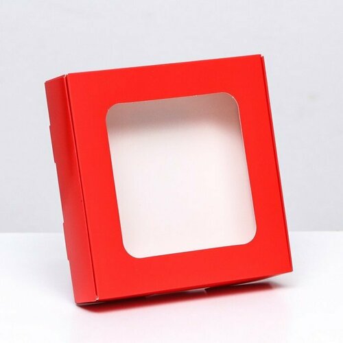 Коробка самосборная с окном красная, 13 х 13 х 3 см (комплект из 48 шт)