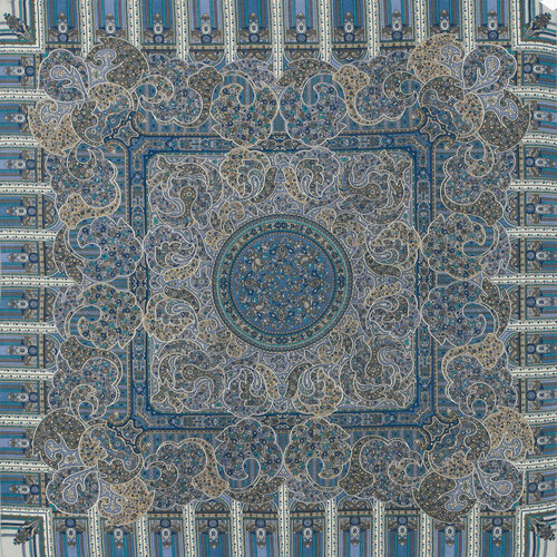 Платок Павловопосадская платочная мануфактура,89х89 см, синий, бежевый